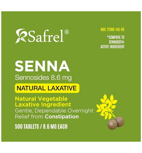 Safrel Senna 8.6 mg Tablets (500 Count) –Natural Sennosides Vegetable