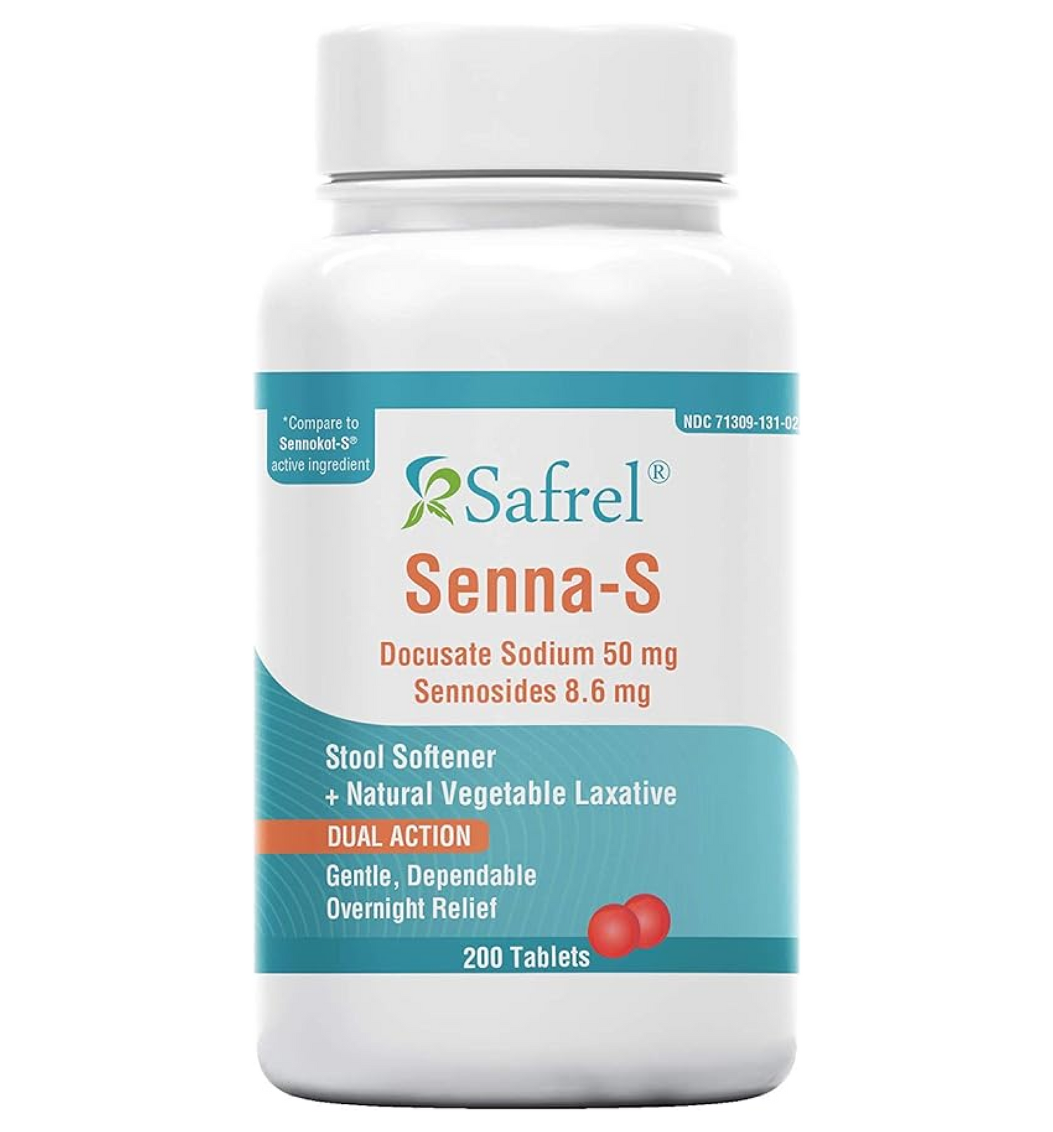 Safrel Senna-S (200 Tablets) Dual Action Natural Vegetable Laxative St