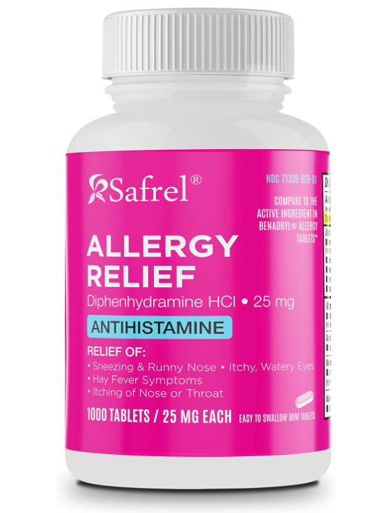 Safrel Allergy Relief Medication Diphenhydramine HCl Caplets 25 mg (10